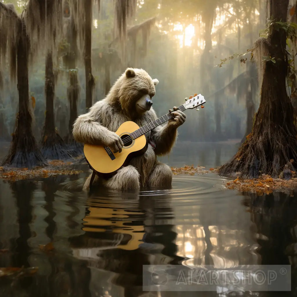 #bearplayingguitar #bearpainting #aiartwork #bayou #mississippi