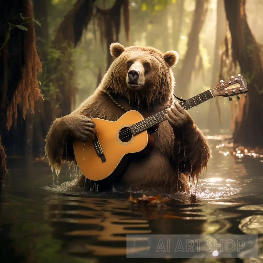 #bearplayingguitar #bearpainting #aiartwork #bayou #mississippi