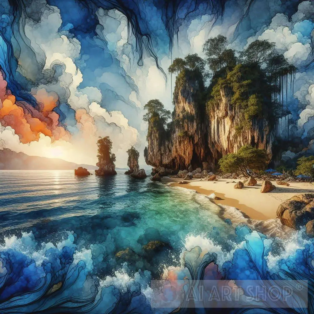 Beautiful cliff view painting