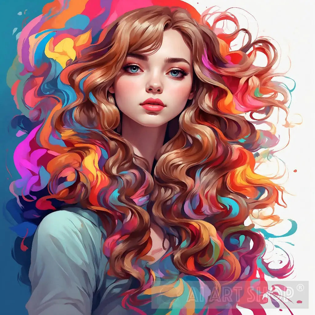 Beautiful girl colorfully drawn