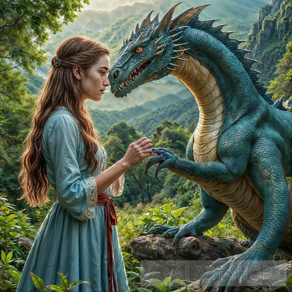 Beautiful lady and baby Dragon