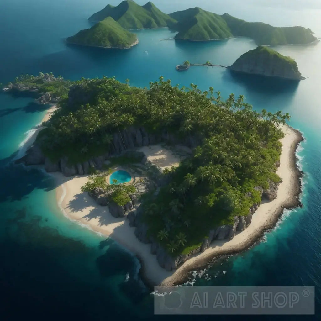 Beautiful Landscape, Bounty Island, Palm Trees, Secret Lagoon Island