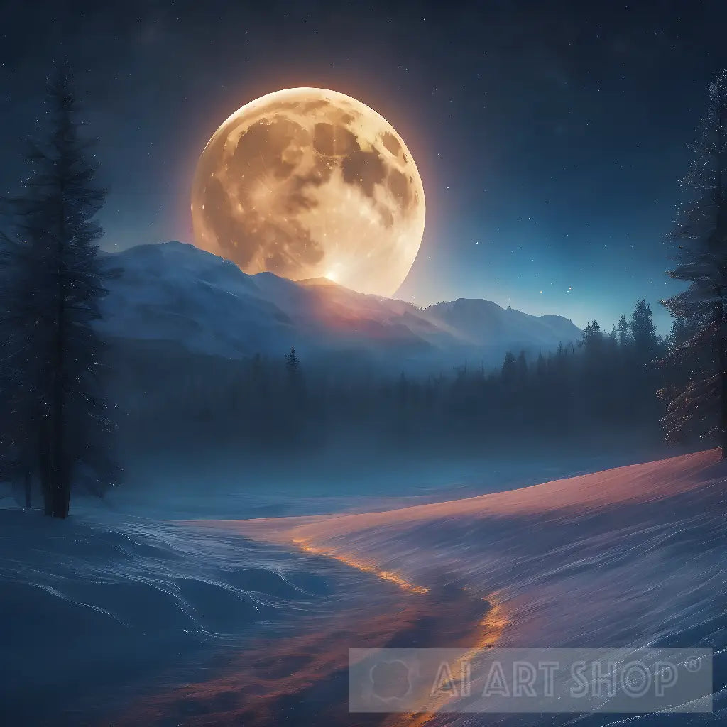 moon, full moon, winter, night, winter night