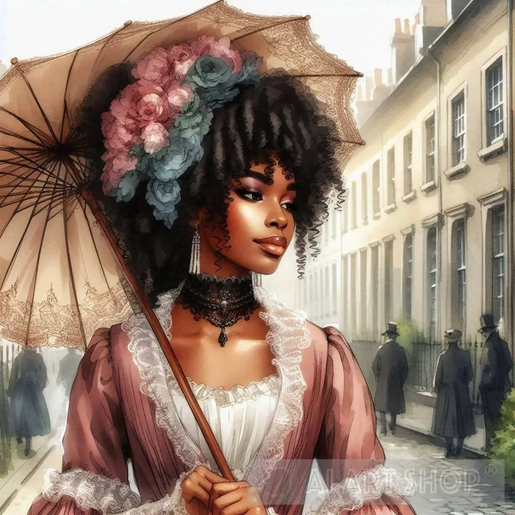 Beautiful Regency Black Woman Holding a Parasol