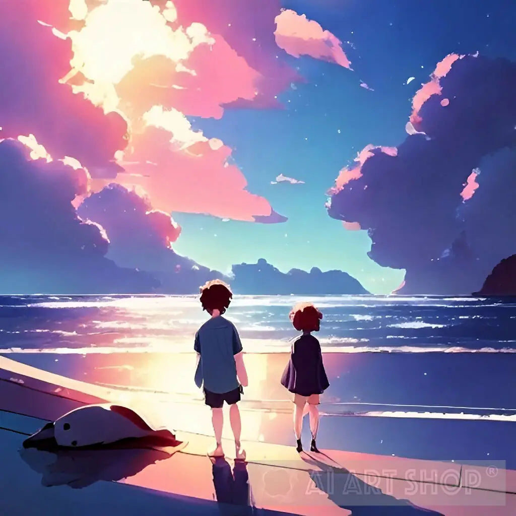 cute, children, two, boy, girl, sea, ocean, beach, summer, scenery ...