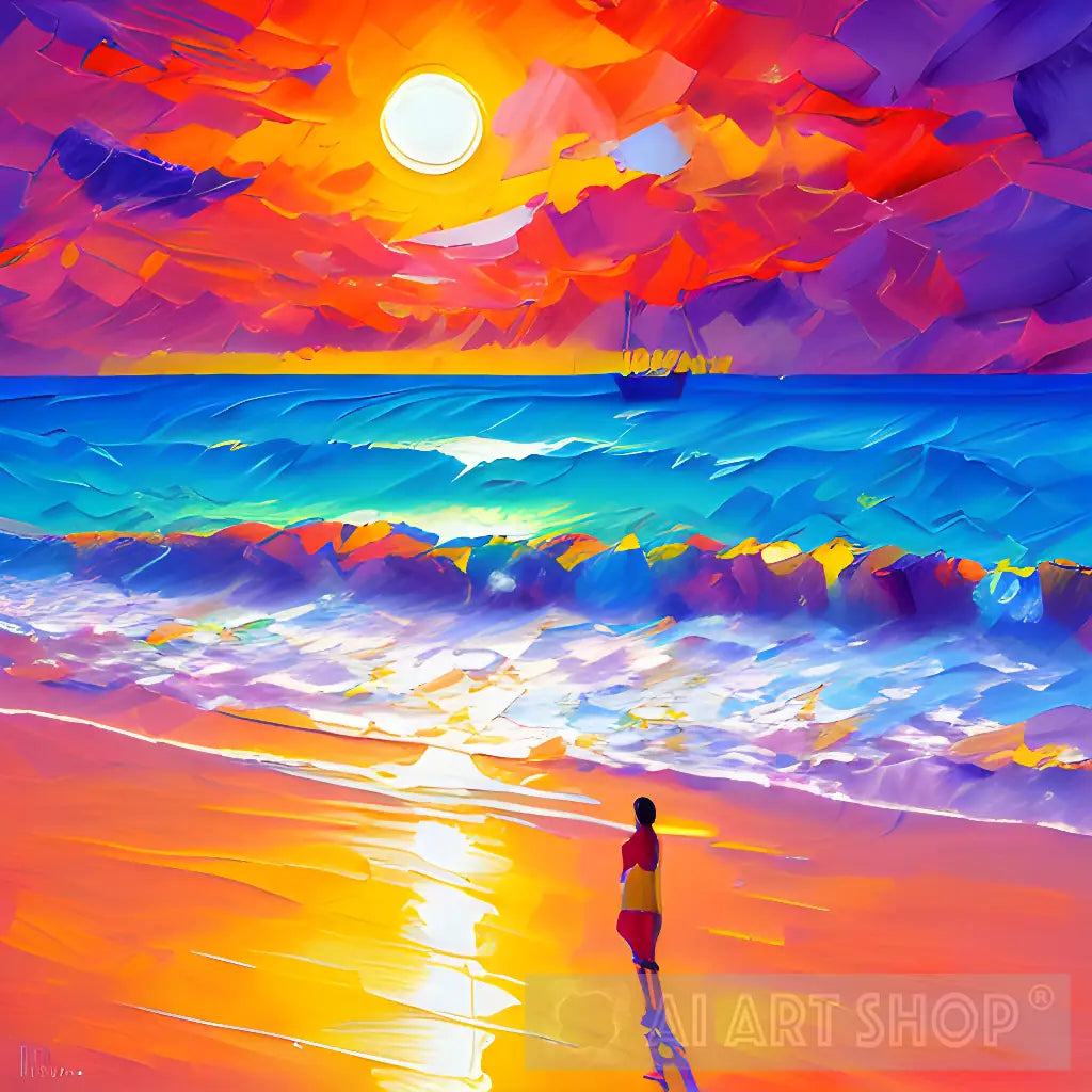 Captivating Beach Sunset: A Breathtaking Oil Painting