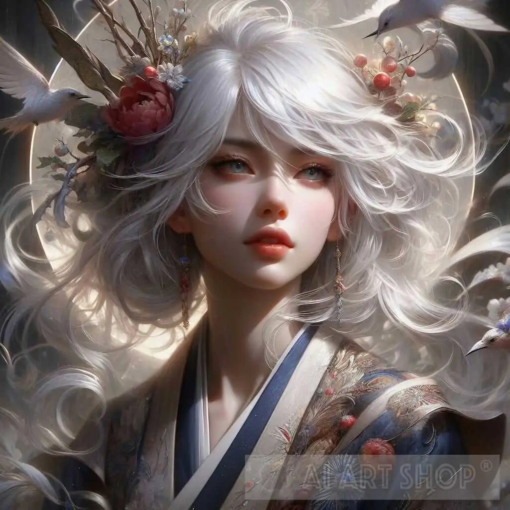 Beautiful white haired girl enjoying nature