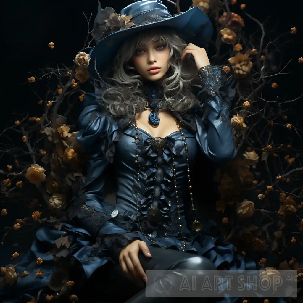 Beautiful Witch in a bed of white flowers