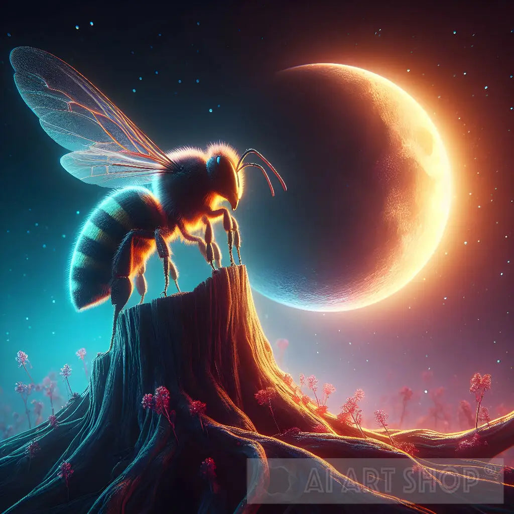 Enchanted Serenity: Bee In The Moonlight Wall Art - A Glimpse into ...