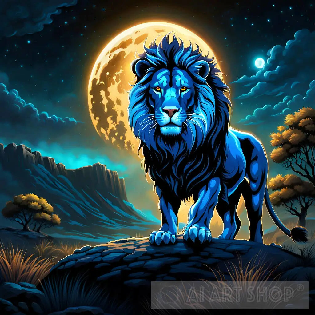 Blue bioluminiscent lion