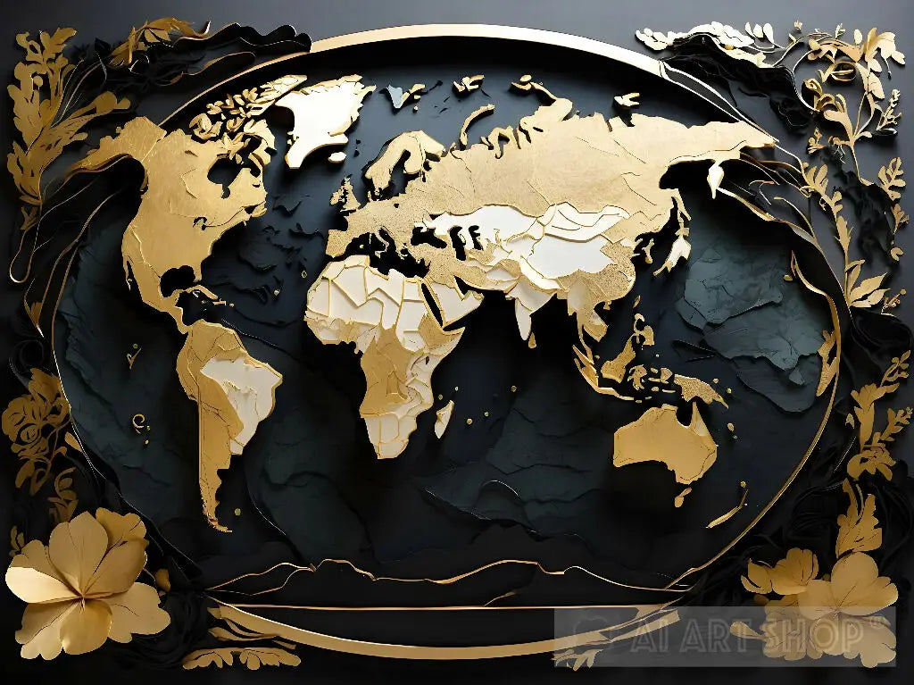 Black and gold world map wall art