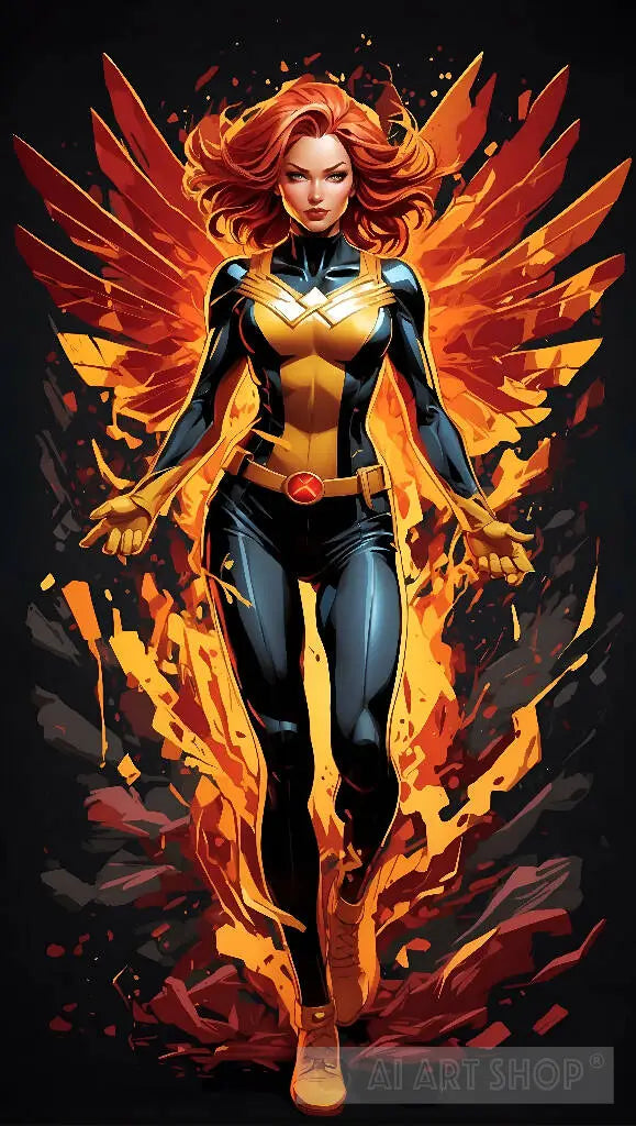 black background, Full body, 2D illustration, Jean Gray from x-men ...