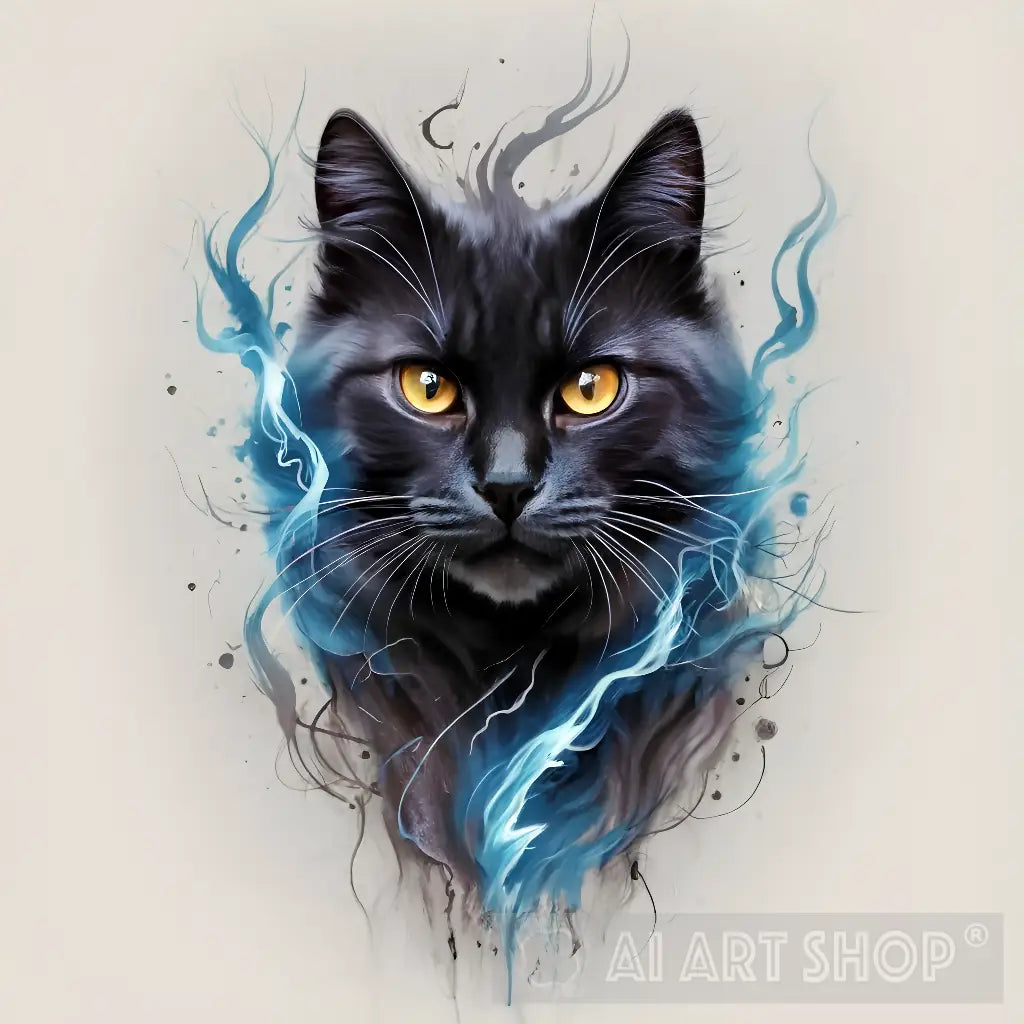 Painting. Black cat, black and White , realistic cat, paint salassi...