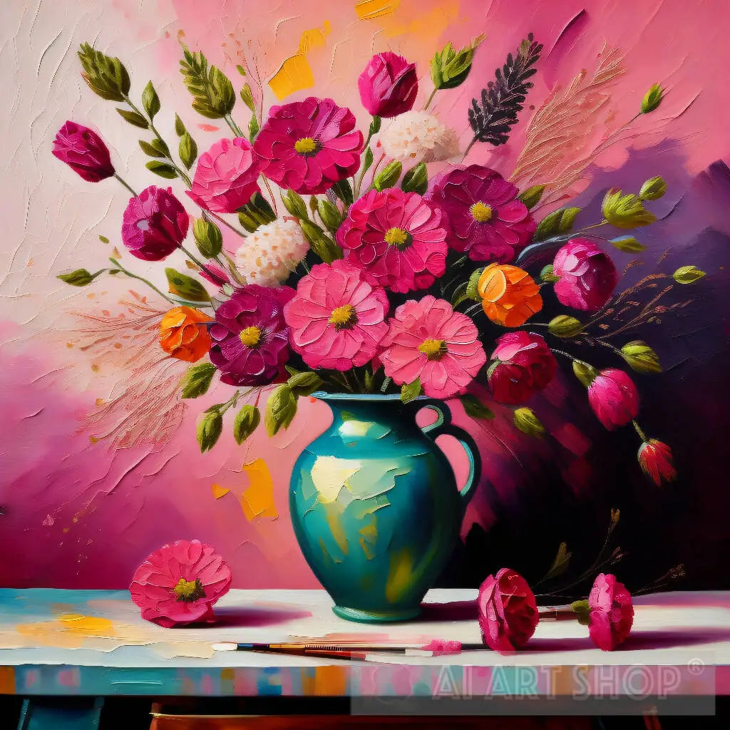Blooming harmony oil impressionist flower bouquet in a vase #58