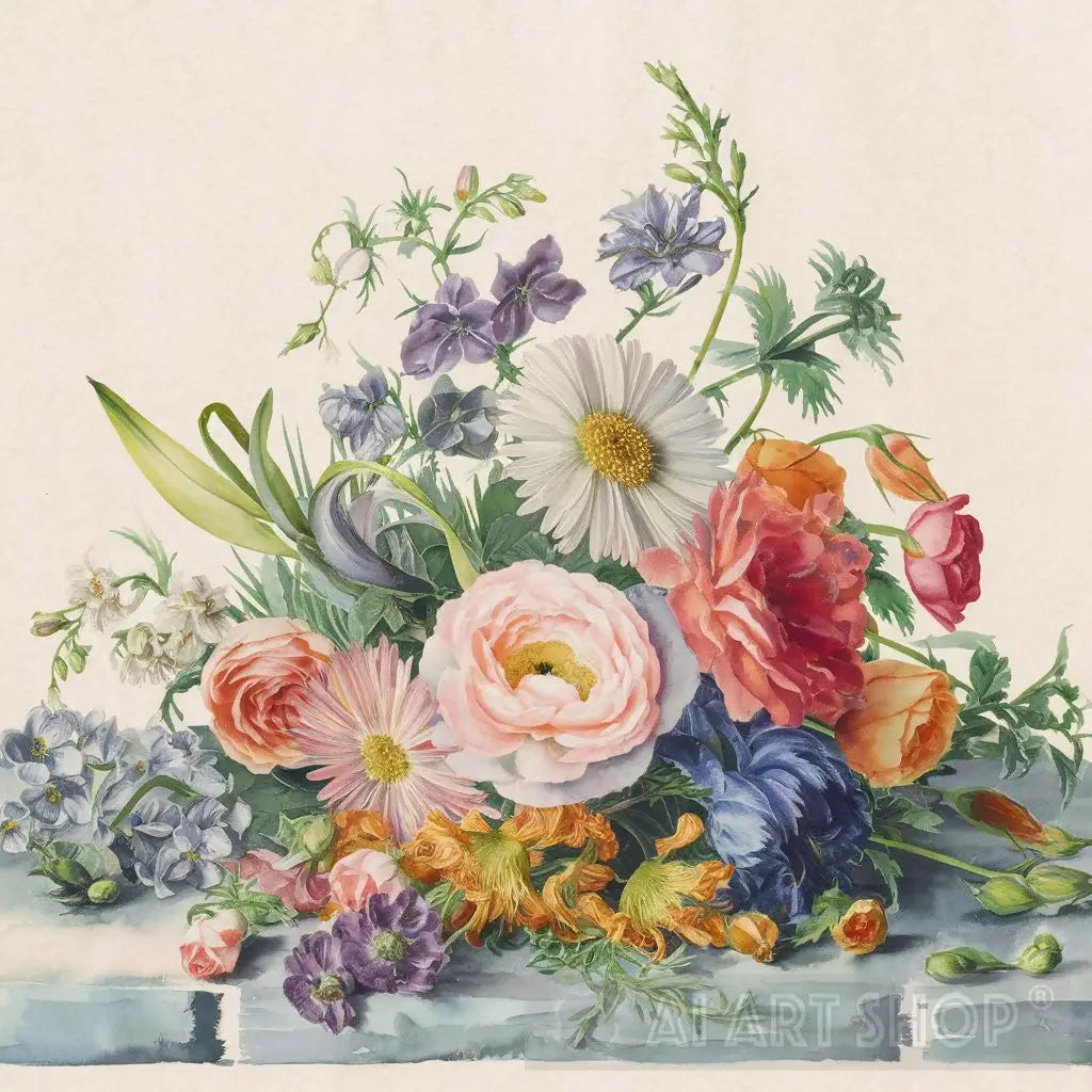 Blooming Stillness: A Delicate Watercolor Floral Still Life