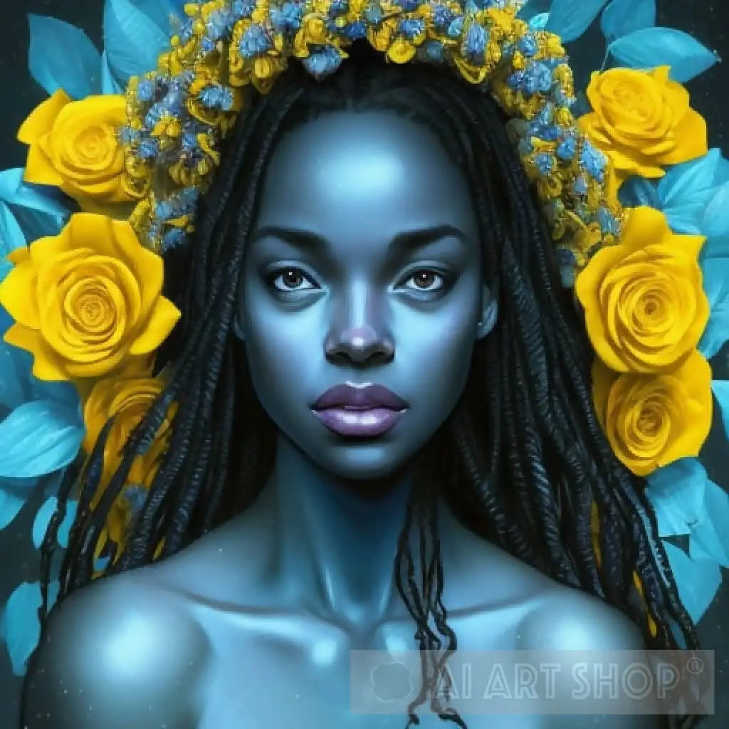 Blue Girl with Yellow Roses
