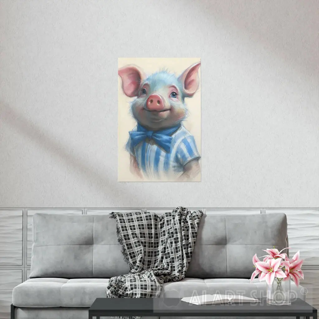 Blue Striped Pig Animal AI Portrait Cute Smilling