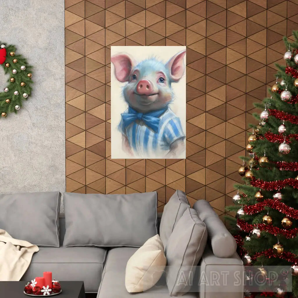 Blue Striped Pig Animal AI Portrait Cute Smilling