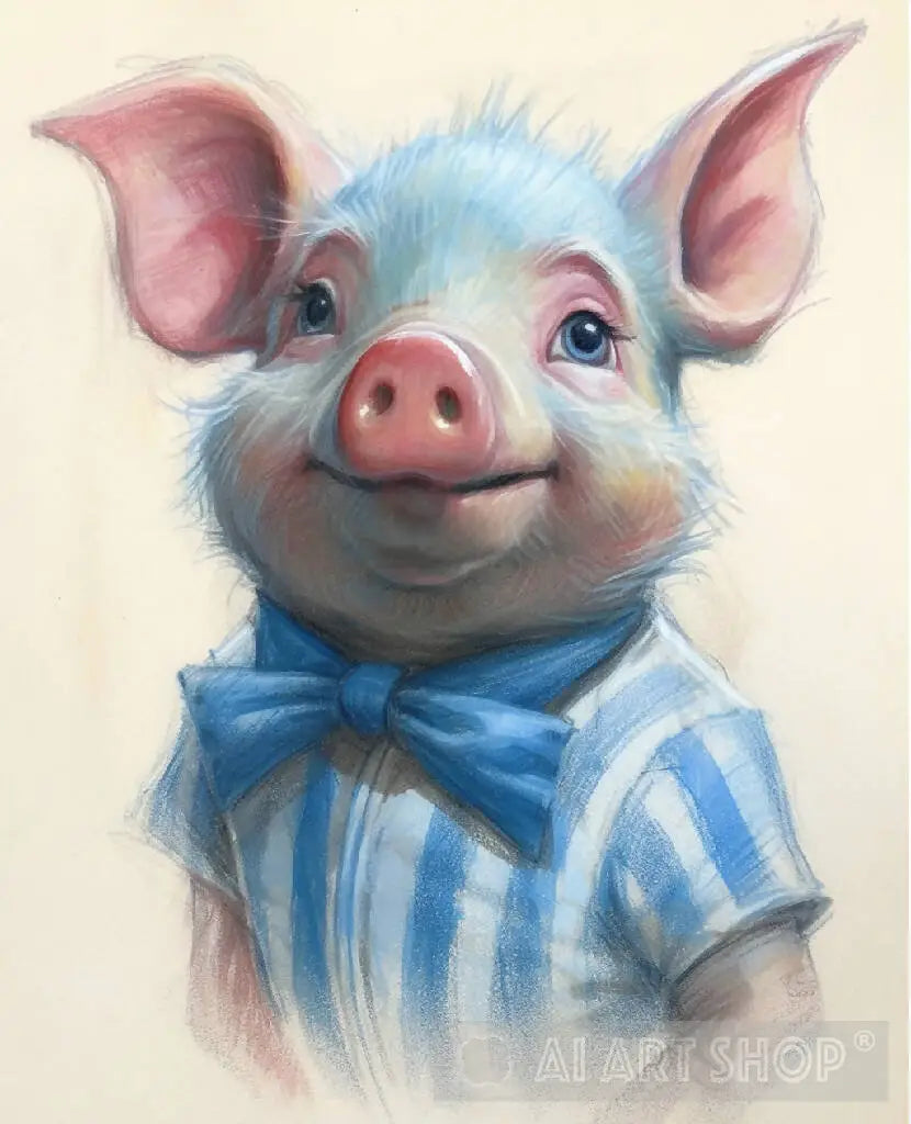 Blue Striped Pig Animal AI Portrait Cute Smilling