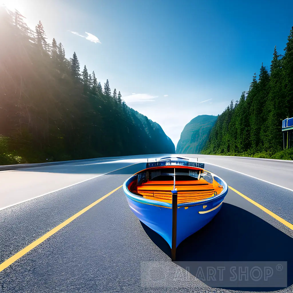 Mystical Journey: Boat Traveling on the Road
