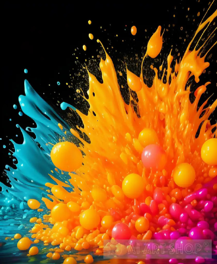 Paint, shapes, spatter, droplets, splash, colorful, beautiful, ai art
