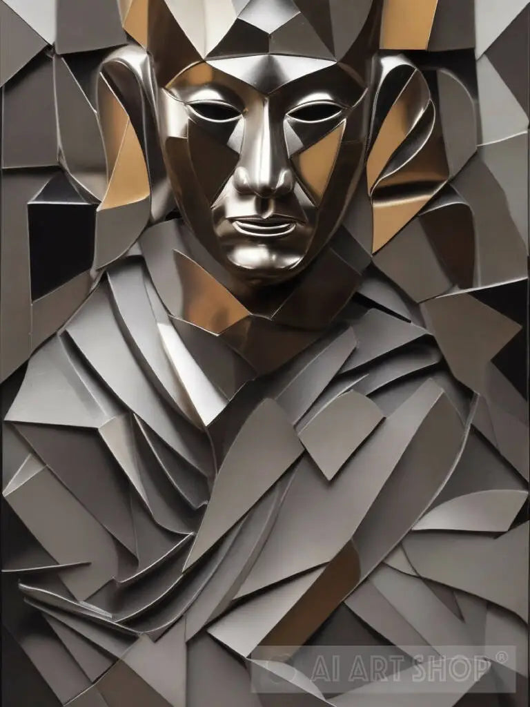 monk, Buddhism, cubism, metal art, calm
