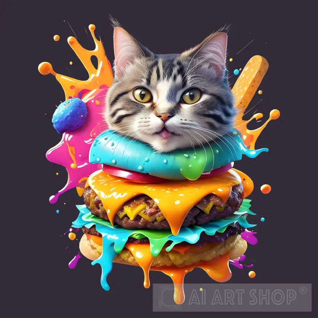 Burger Cat, Cat Art, Cat And Burger, Burger Love, Feline Fantasy, c...