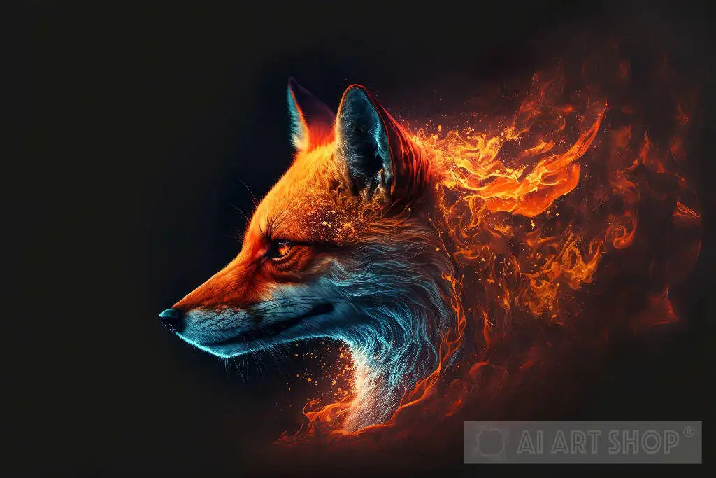Burning , fire animal fox