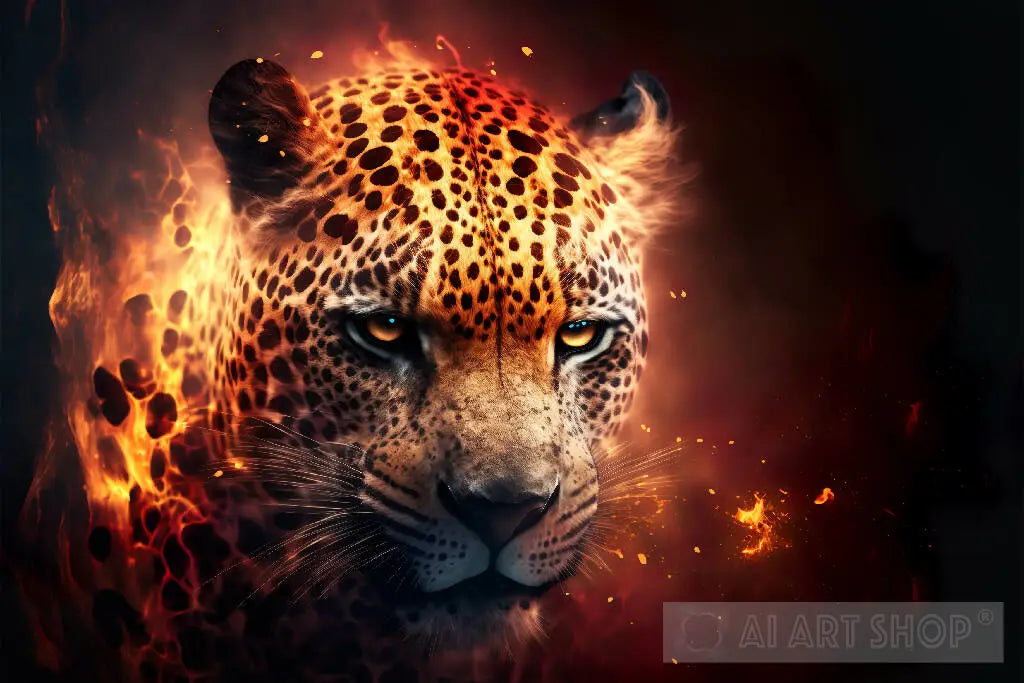 Burning , fire animal leopard