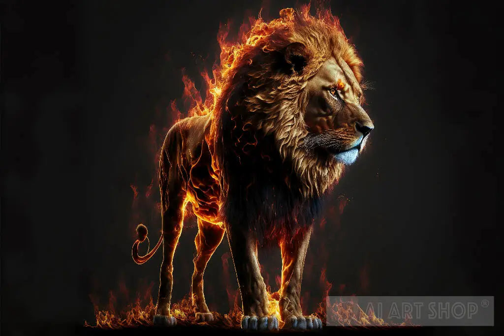 Burning , fire animal lion