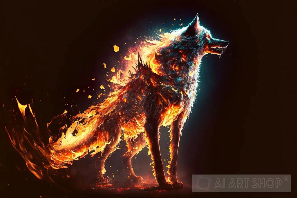 Burning , fire animal wolf
