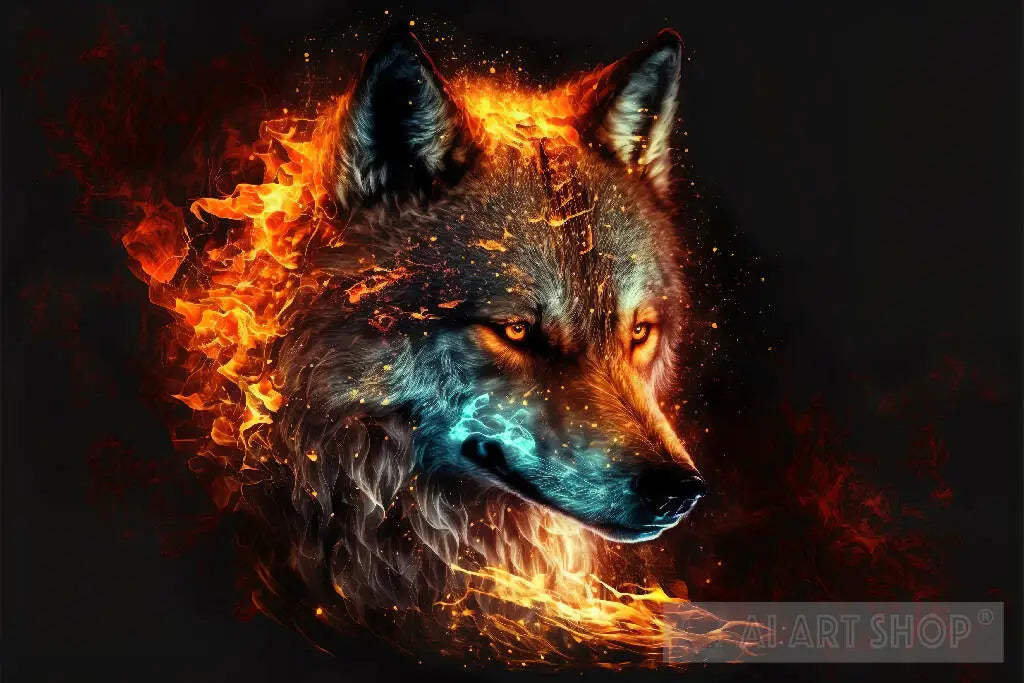 Burning , fire animal wolf face