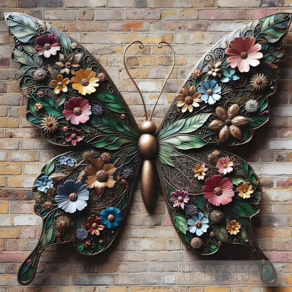 Butterfly With Flowers Wall Art, Butterfly Art, Floral Wall Decor,