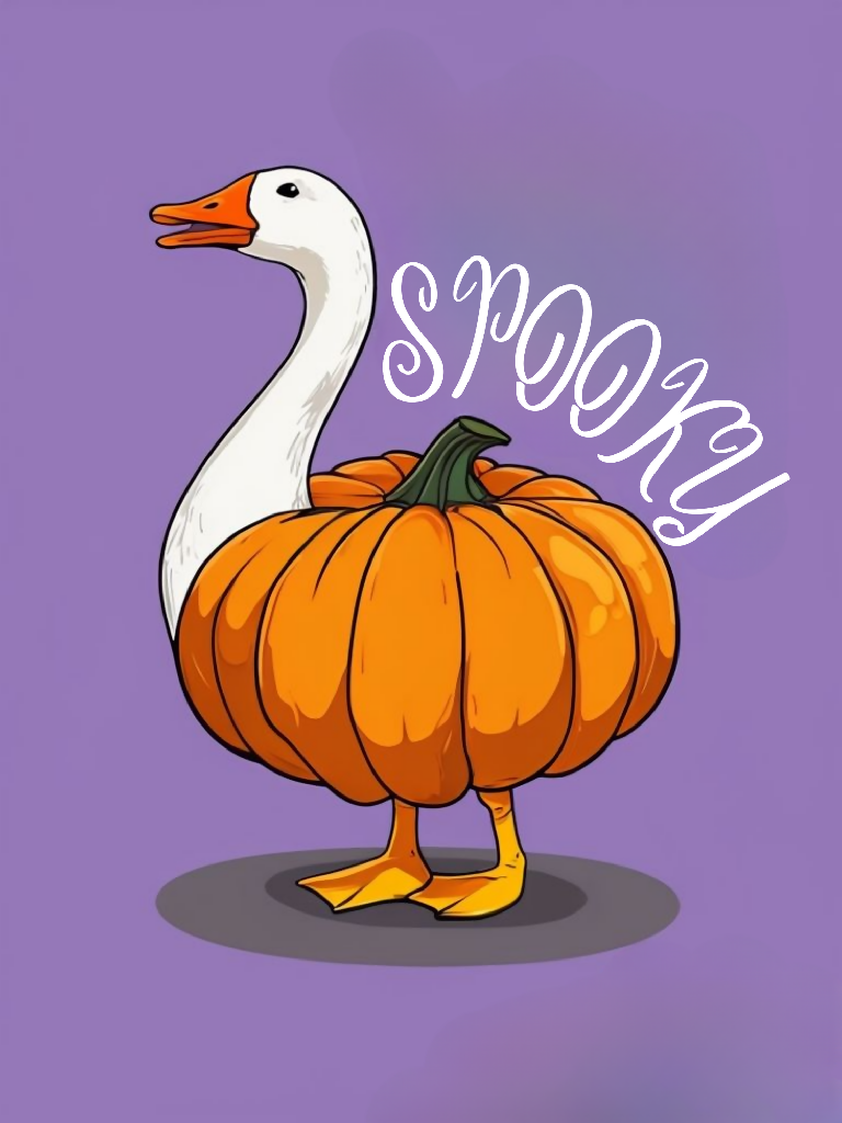 Spooky Goose, Whimsical Hybrid Creature Combining Goose And Pumpkin...