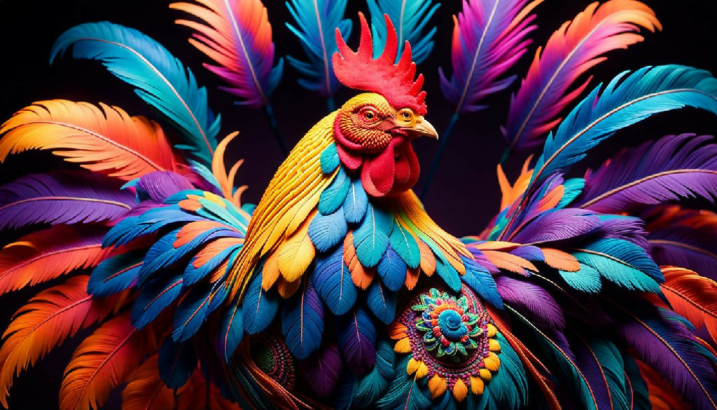 Psychedelic rooster poster for modern interiors 🖼️🌟