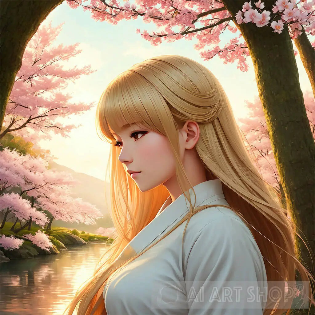 Captivating Realistic Japanese Anime Girl Amidst The Tranquil Lake