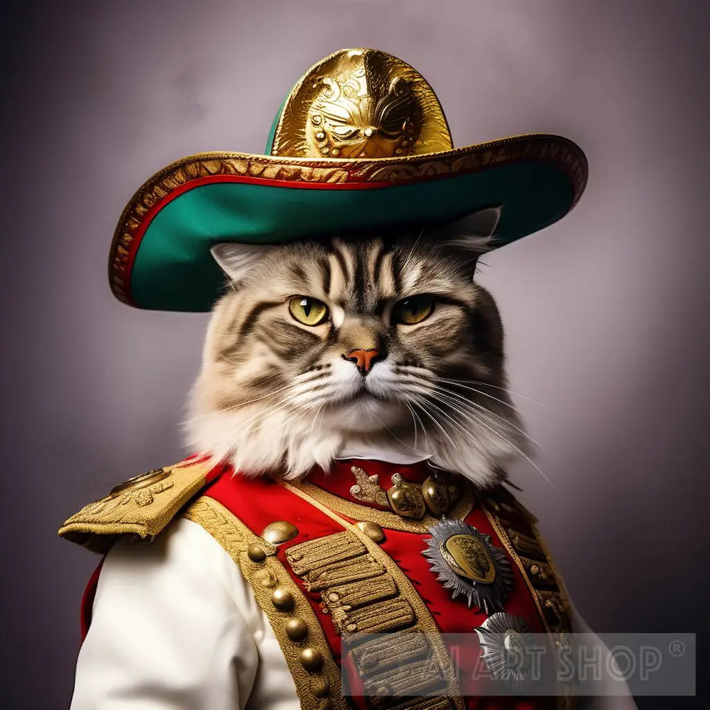 Cat as Mexican general.