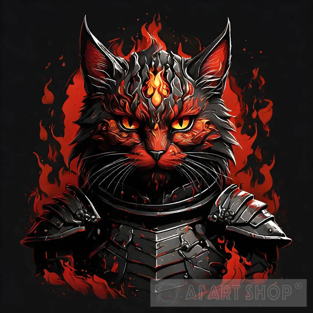 Cat In Armor, Whimsical Wall Art, Fantasy Decor, Playful Feline, Kn...