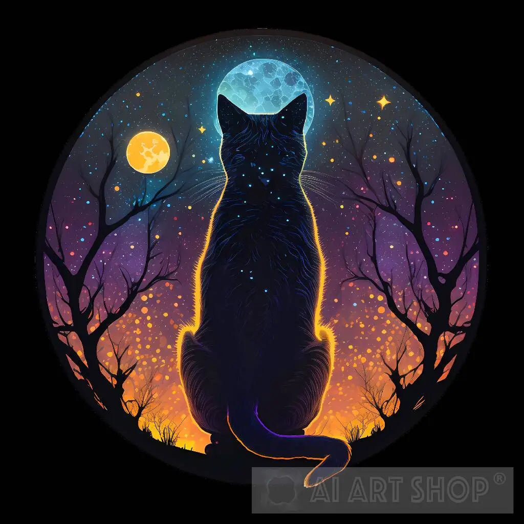 Cat In The Moonlight, cat, Mystical Cat, Celestial Feline, Moonligh...