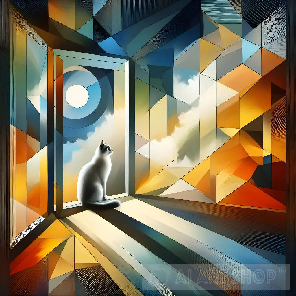 Cat In The Window, Cat Art, Window Scene, Whimsical Painting, Felin...