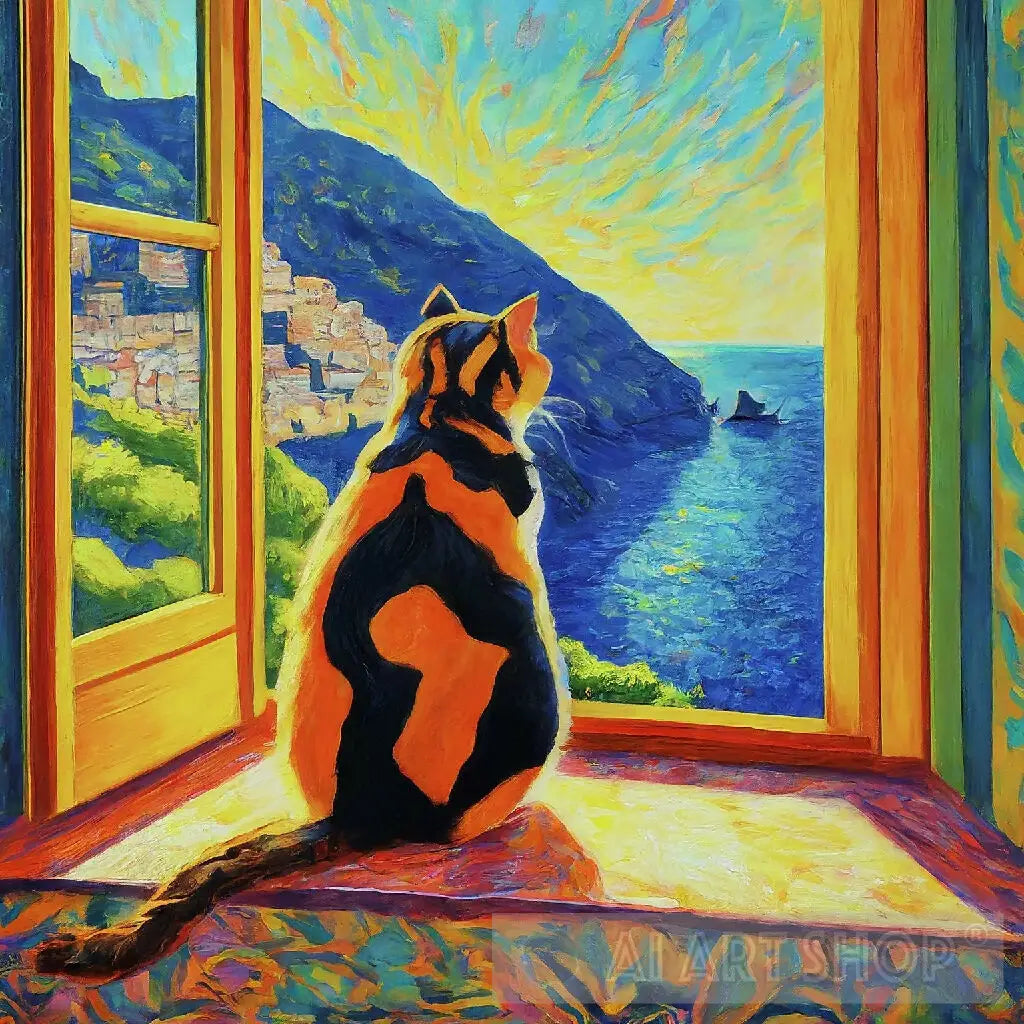 Cat Looking Out At The Ocean