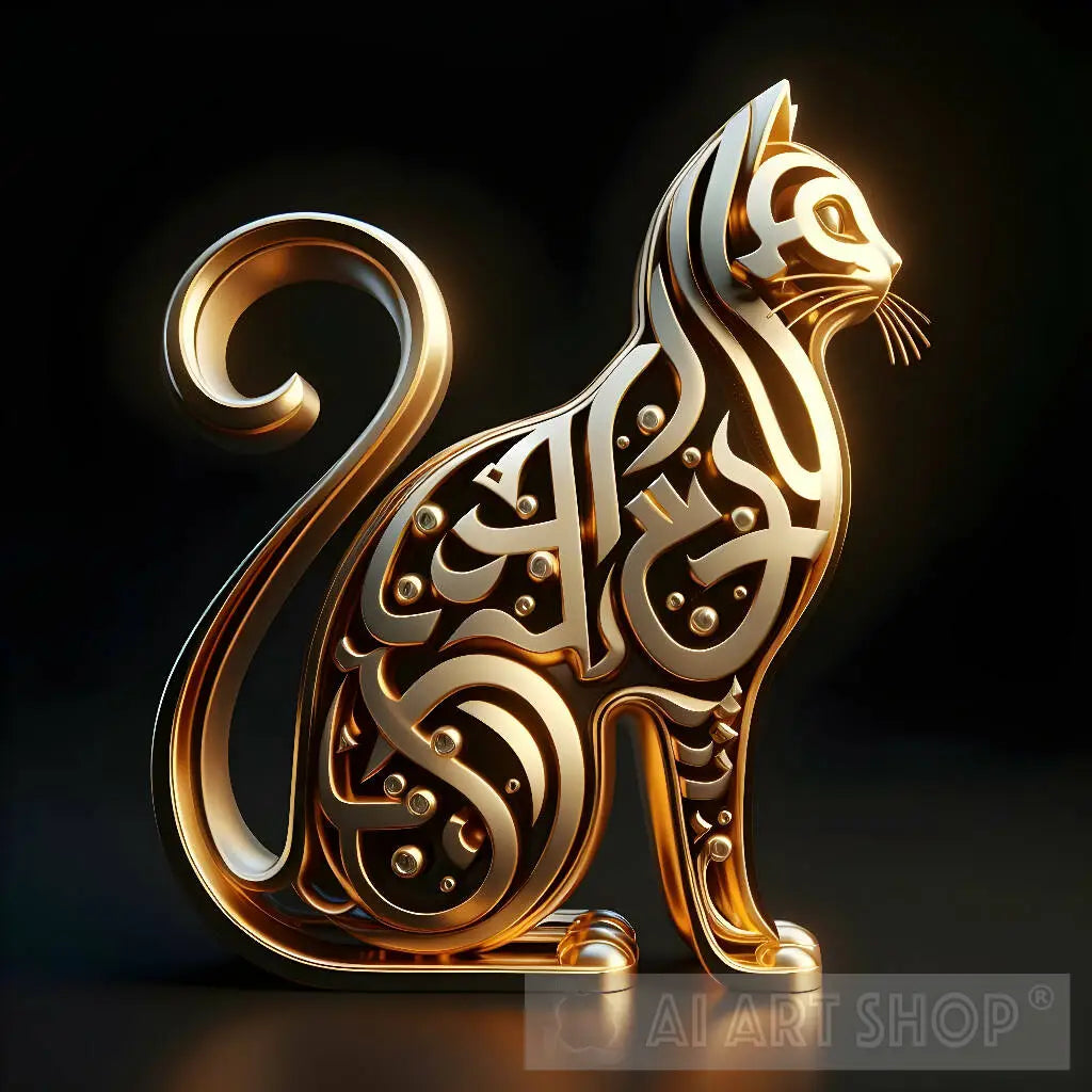 Cat With Arabic Alphabet, Arabic Art, Cat Art, Cultural Fusion, Whi...