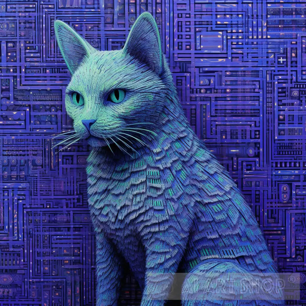 Cat, blue, matrix, purple,