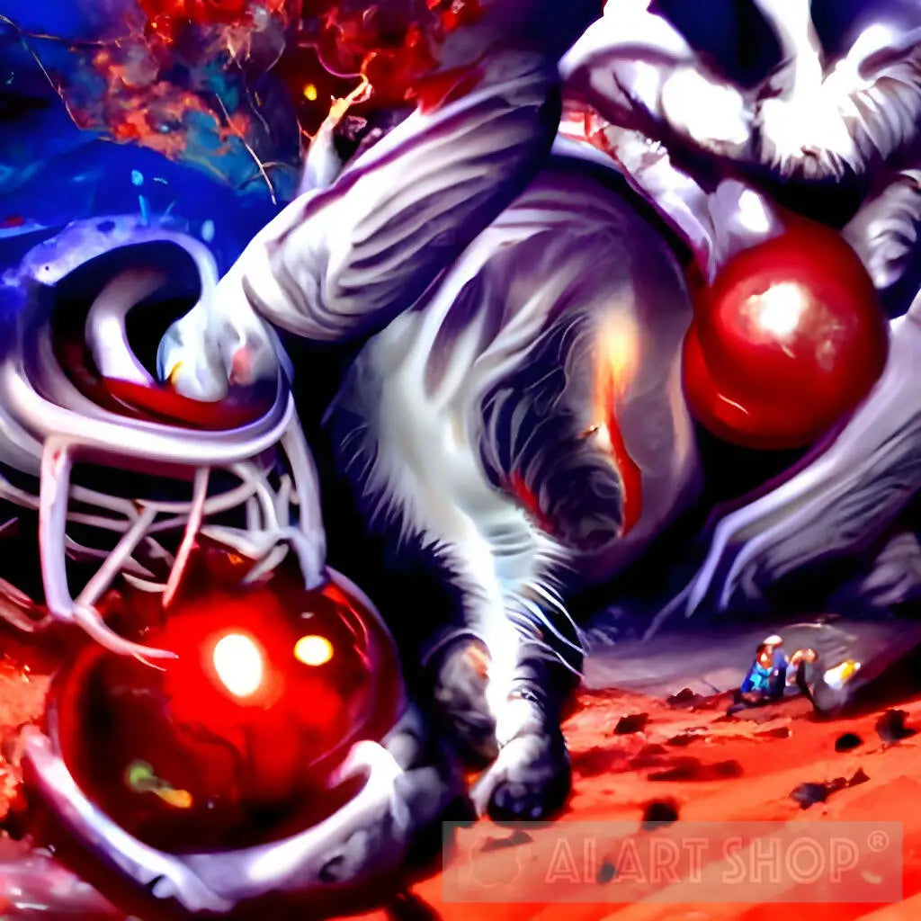 Cats Playing Football on the Moon Abstract Art. Wall Decoration. Di...