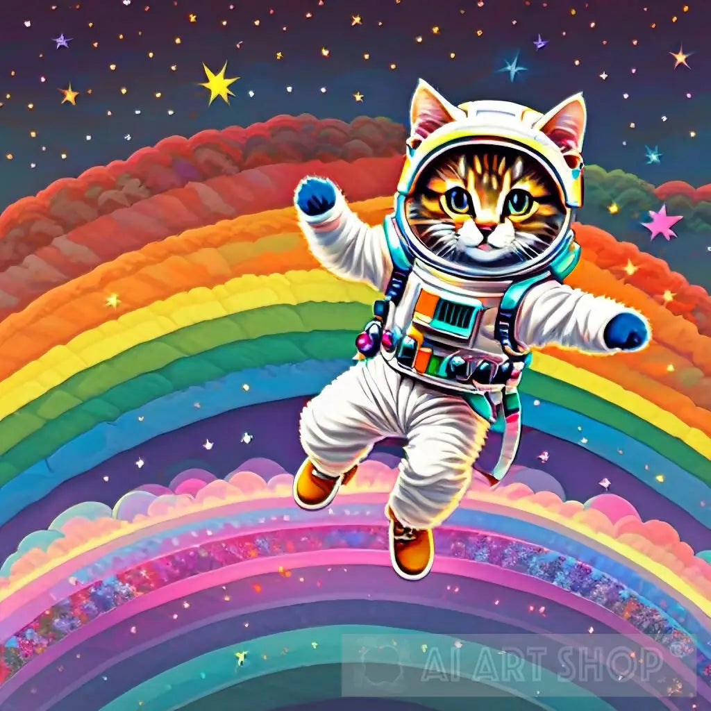 Kitten, rainbow, space, astronaut, dreams, cats, stars, spacesuit