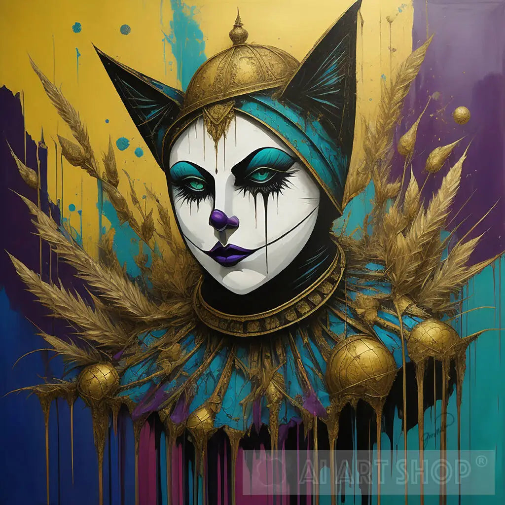catwoman, woman jester mime face carnivale clown mardi gras celebra...