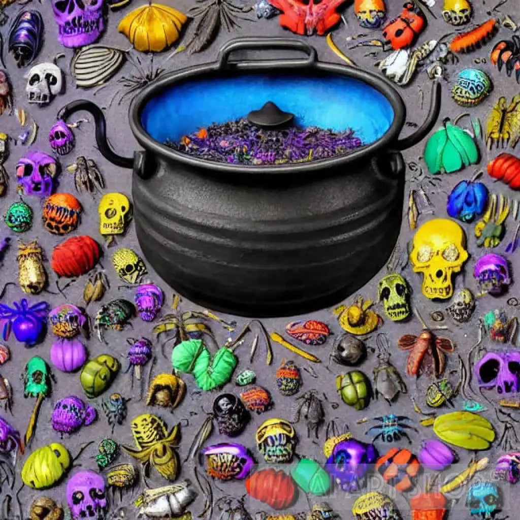 Cauldron with Bugs and Skulls