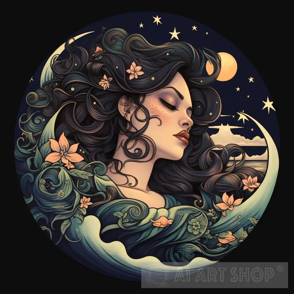 Celestial Beauty: Captivating Digital Art of Woman’s Profile in Nig...