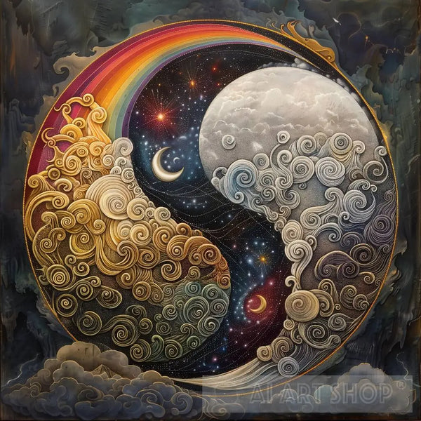 Beautiful yin yang rainbow and render, yin yang rainbow and storm,
