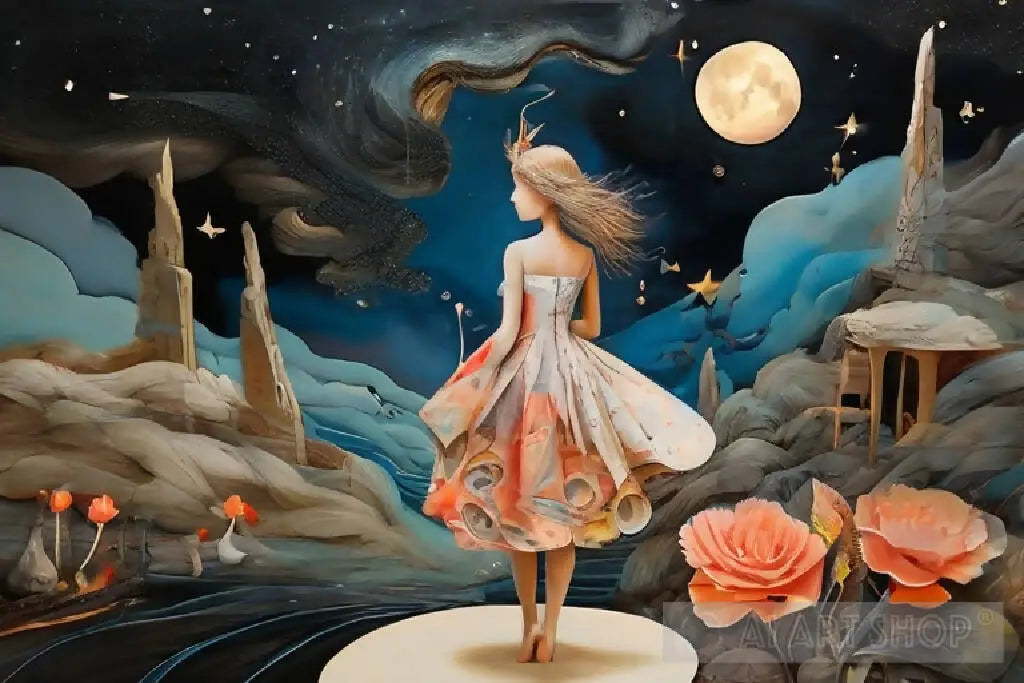 Celestial Reverie: Surreal Dreamscape in Mixed Media